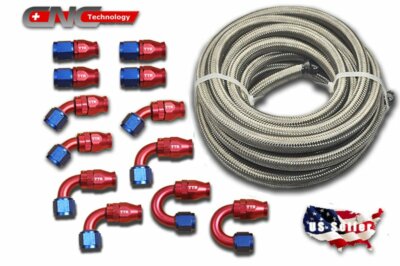 6AN -6AN Stainless Steel PTFE Fuel Line 30FT Red 12 Fittings Hose Kit ...