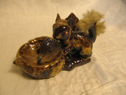 vintage squirrel porcelain peanut / candy dish bowl with furry tail | eBay