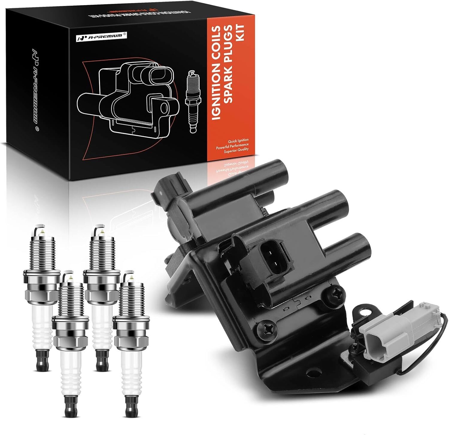 Black APM 1x Ignition Coil Pack and 4x Iridium Spark Plugs Compatible ...