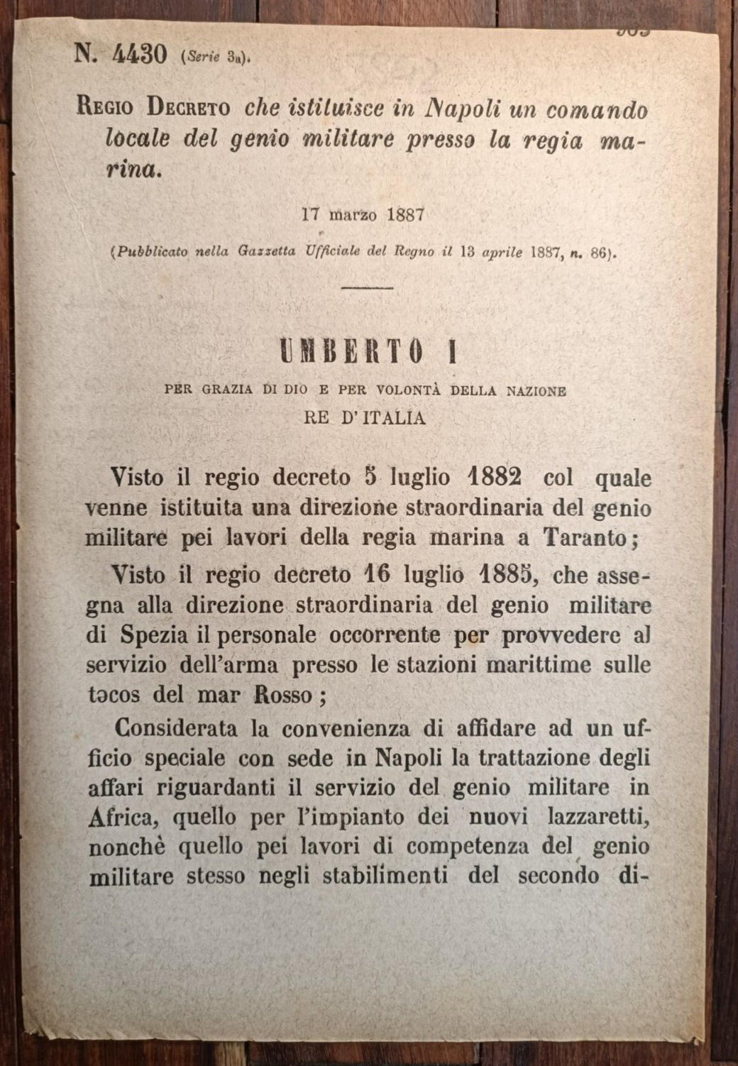 Napoli 1887 Royal Decree X Comando Of Genius MILITARE-1 PAGINA-5542 ...