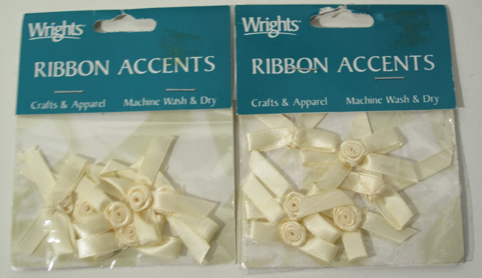 NOS VTG 10 Pkg Wrights Ribbon Accents~Roses & Bows~Sewing~Crafts~Ivory ...