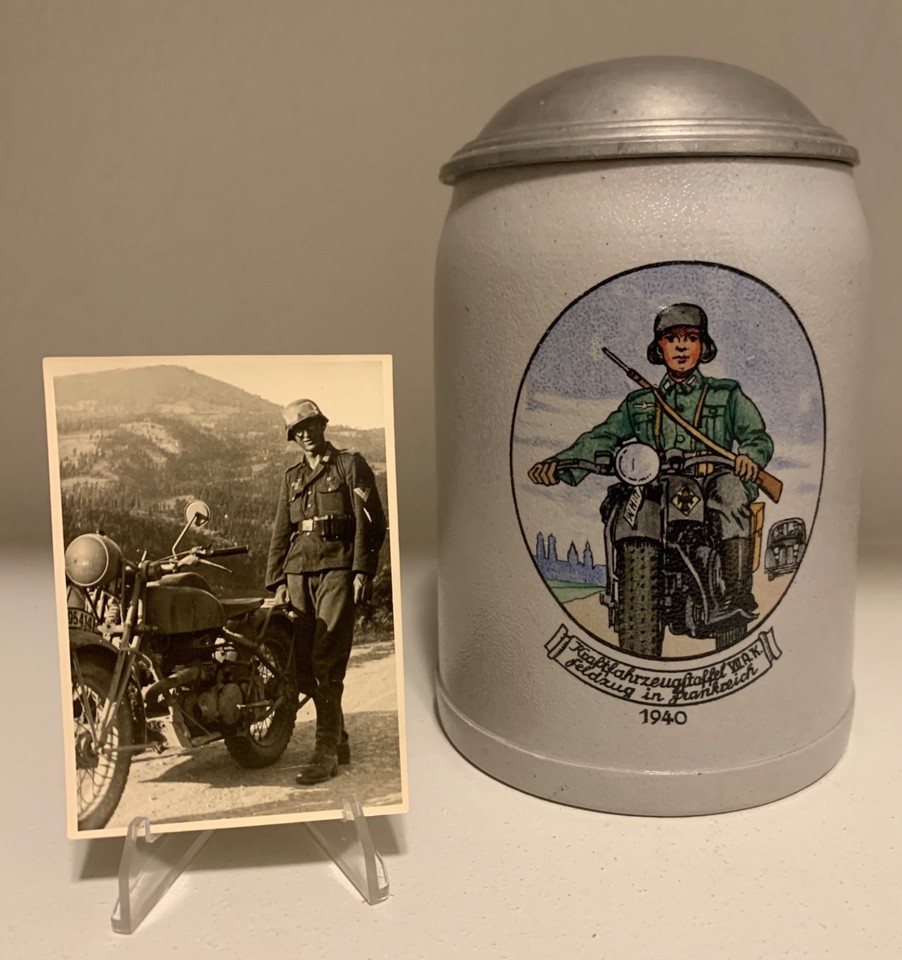 Original WW2 German Stein Motorcycle troop France 1940 with owner photo ...
