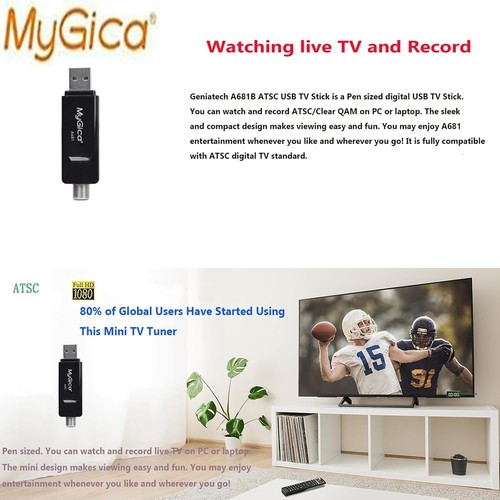 A681B USB 2.0 TV Tuner Card, ATSC HD Digital External HDTV Tuner Stick ...
