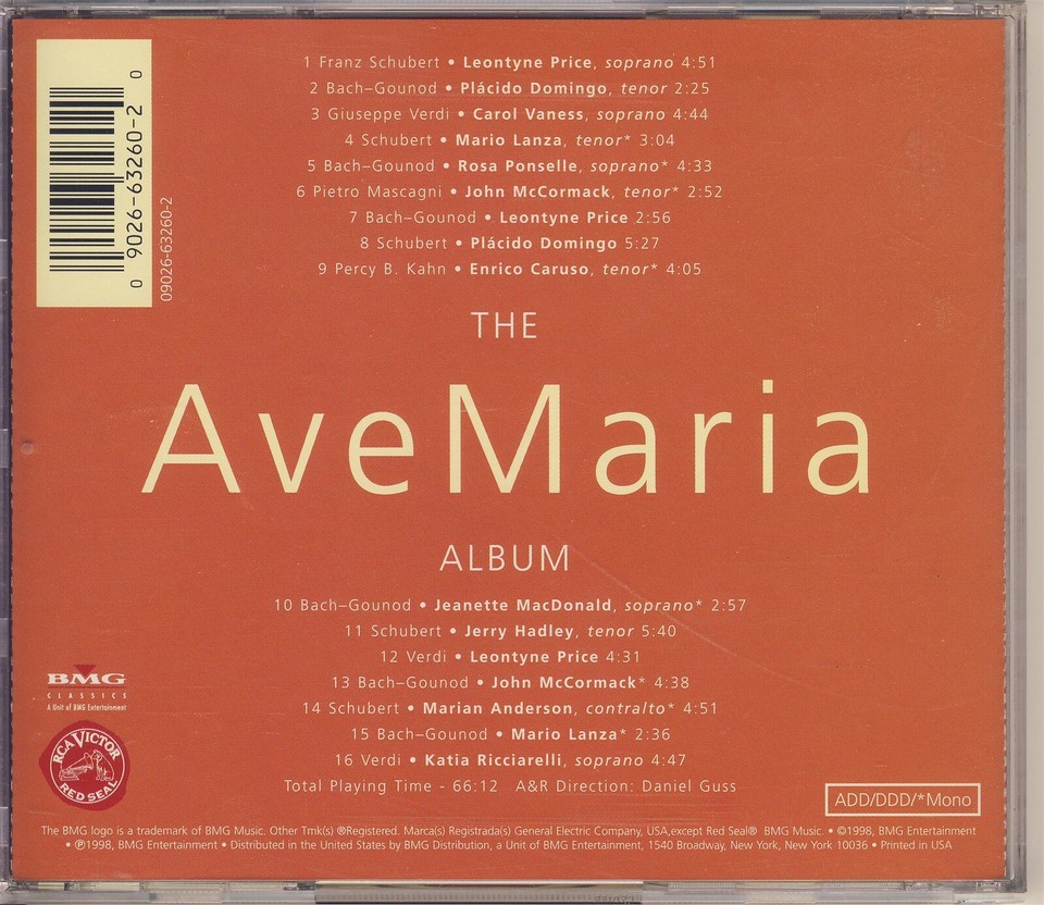 The Ave Maria Album. Price, Lanza, Caruso, Domingo (RCA Red Seal) Like ...