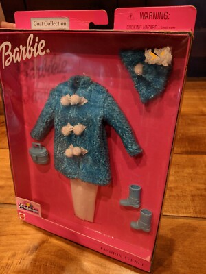 FASHION AVE. COAT COLLECTION BARBIE DOLL BLUE FLUFFY JACKET MATTEL ...