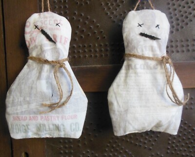 Extreme Primitive Snowmen Set of 2 rag stuffed feed sack-VERY PRIMITIVE ...
