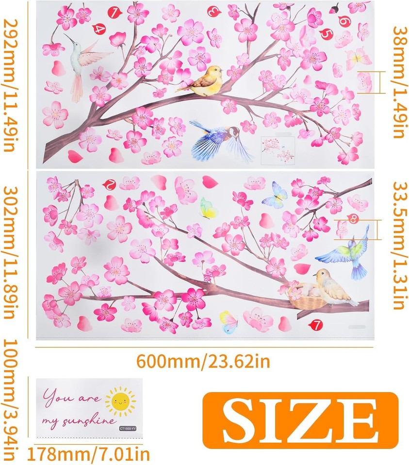 1 Set Spring Flower Sticker Floral Bird Butterfly Wall Art Stickers and ...