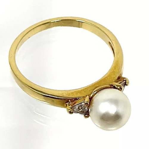 Vintage Gold Tone Faux Pearl Rhinestone Ring Size 9 | eBay