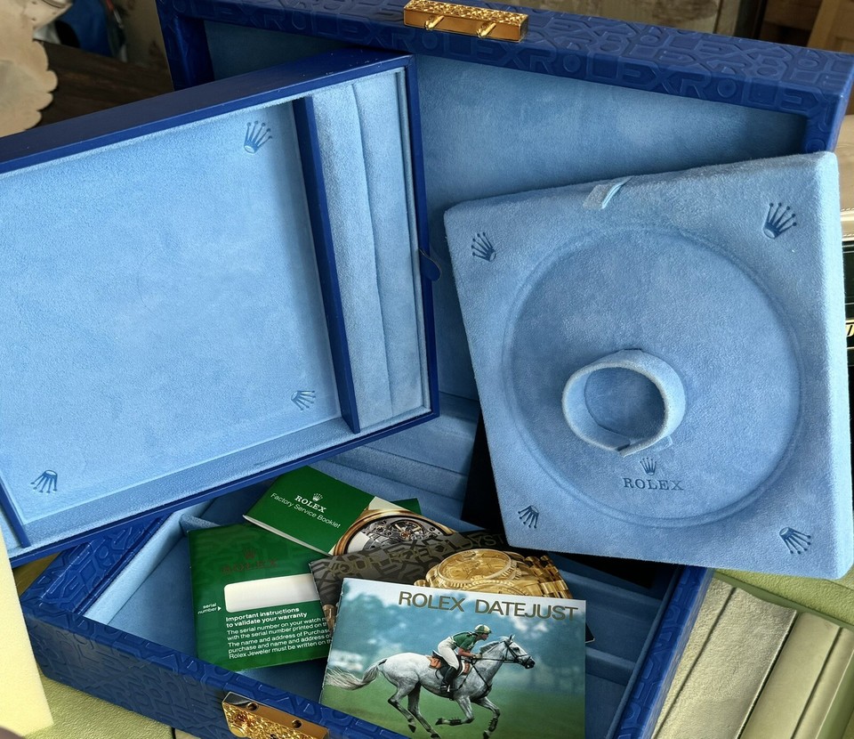 ROLEX BLUE WATCH BOX DATEJUST PEARLMASTER 1997 SWISS MADE COLLECTORS W ...