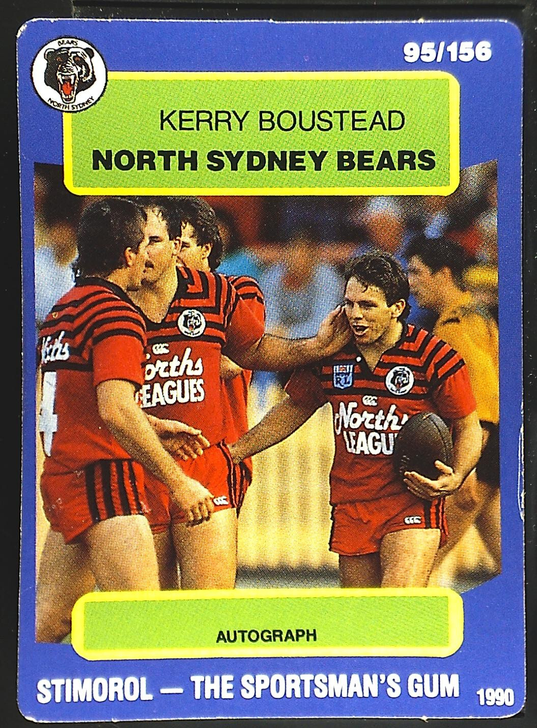 1990 #95 Kerry Boustead North Sydney Bears Stimorol rugby league NRL ...