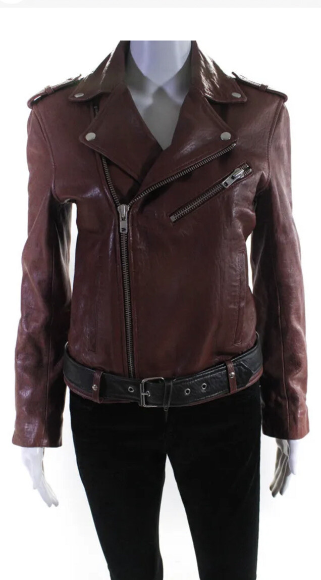 MAJE leather Jacket. Red With Dark Brown Belt. Size F… - Gem