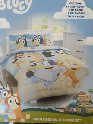 SINGLE BED Bluey Quilt Doona Duvet Cover Cotton Children's Bedding Set ...