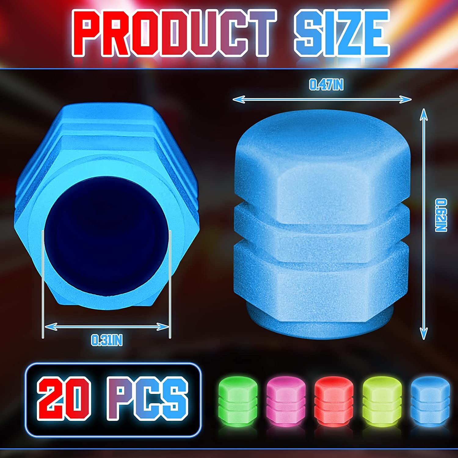 8PCS Car Auto Wheel Tire Tyre Air Valve Stem Night-Light Caps Cover ...