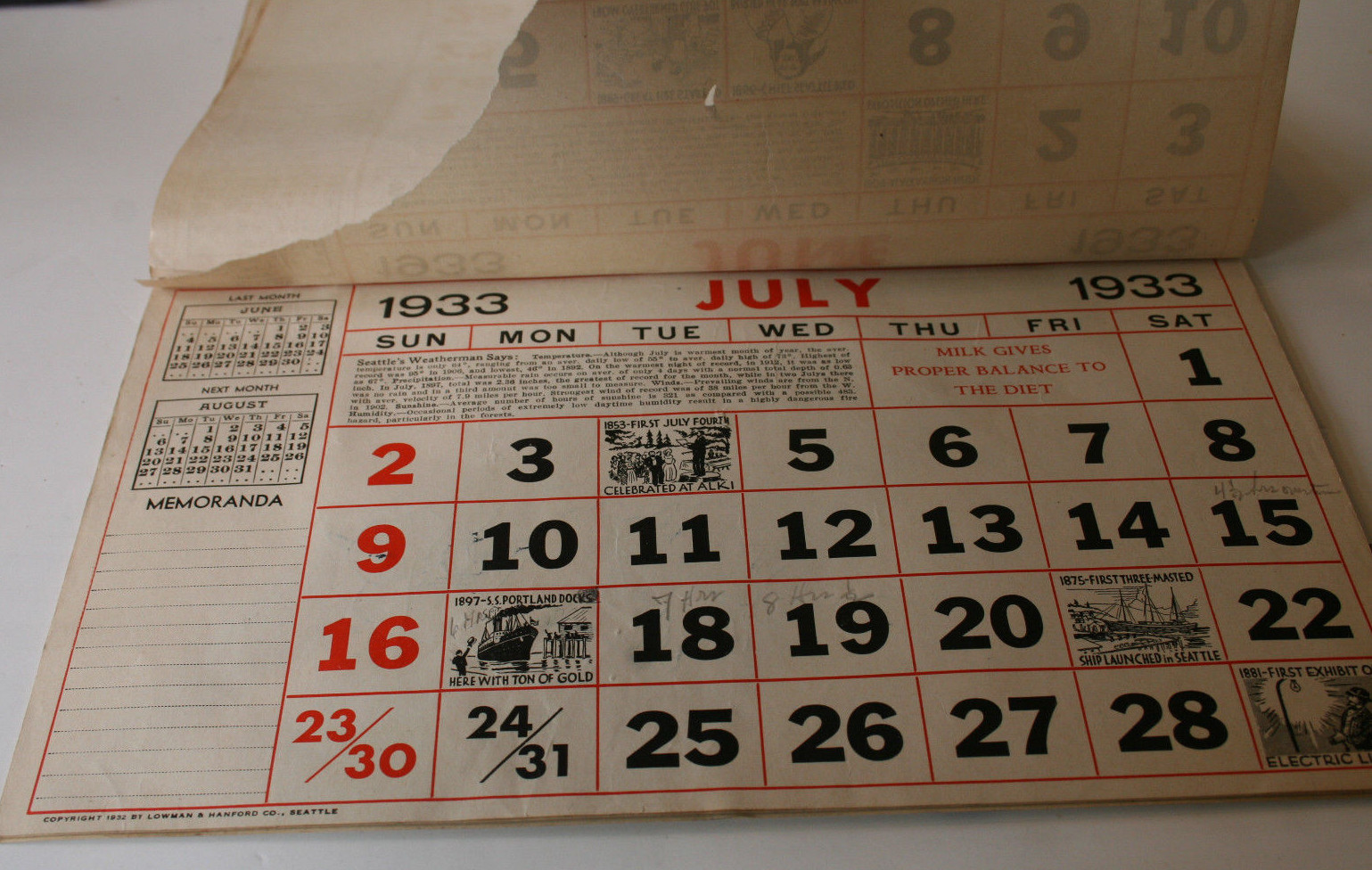 1933 Calendar Advertising KRISTOFERSONS DAIRY SEATTLE WA & Recipes | eBay