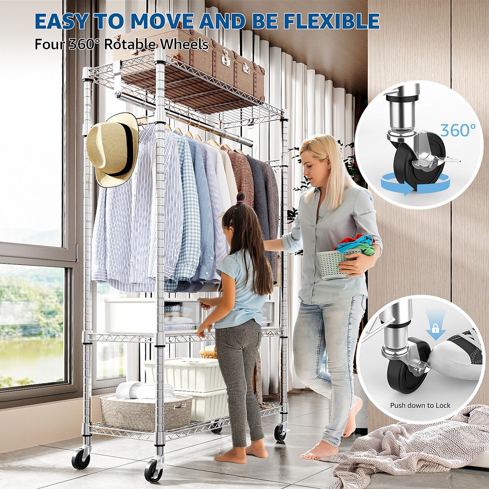 Heavy Duty Rolling Hanging Garment Racks Shelves 15.7*29.5*74.5 ...