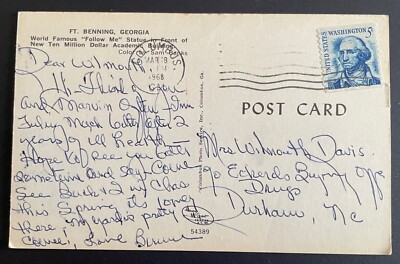 Columbus, Georgia (Fort Benning) Post Card mailed Mar 18, 1968, to ...