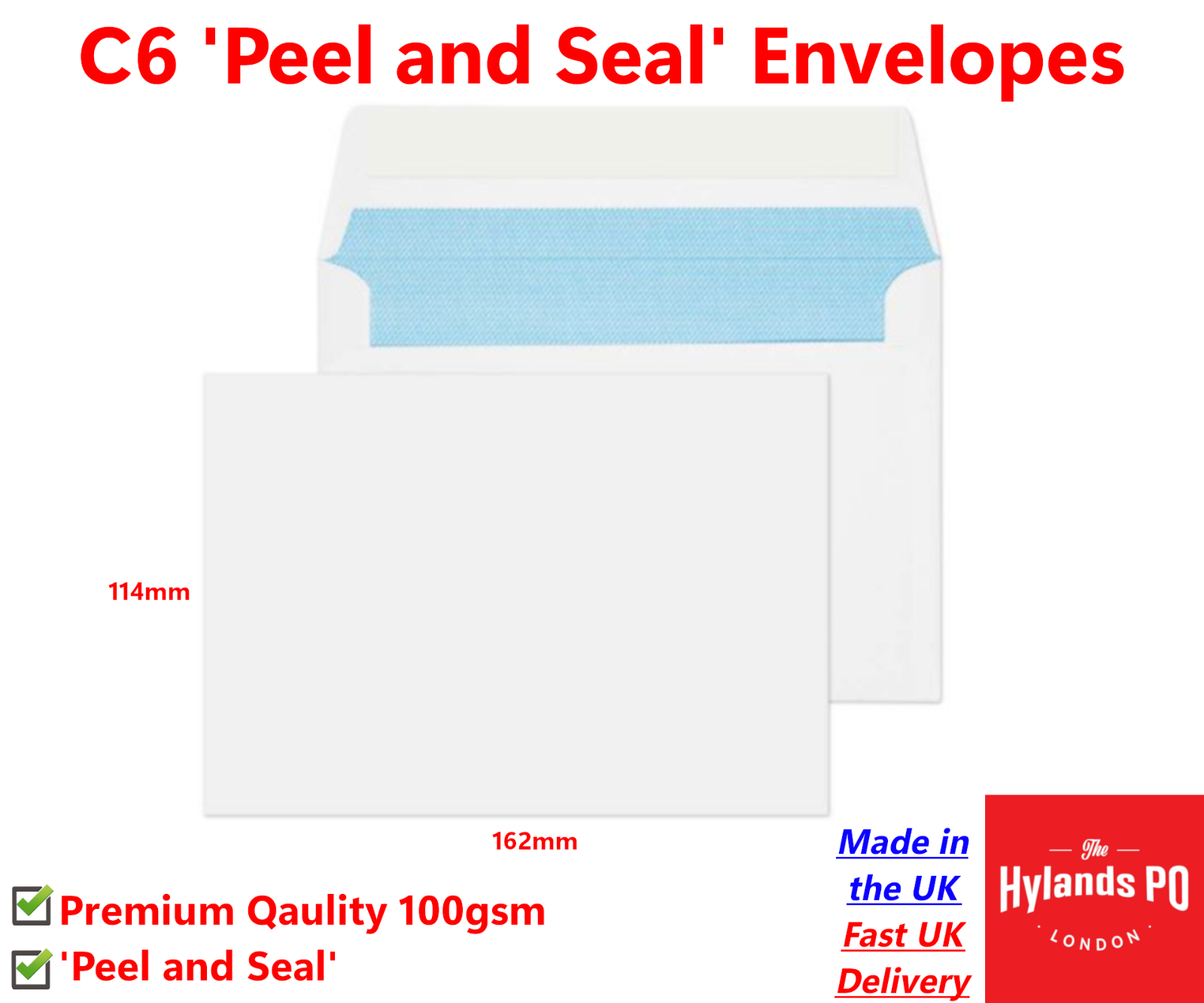 Premium Envelopes 100gsm C5/A5, C6/A6, C4/A4, DL, Board Backed All Peel ...