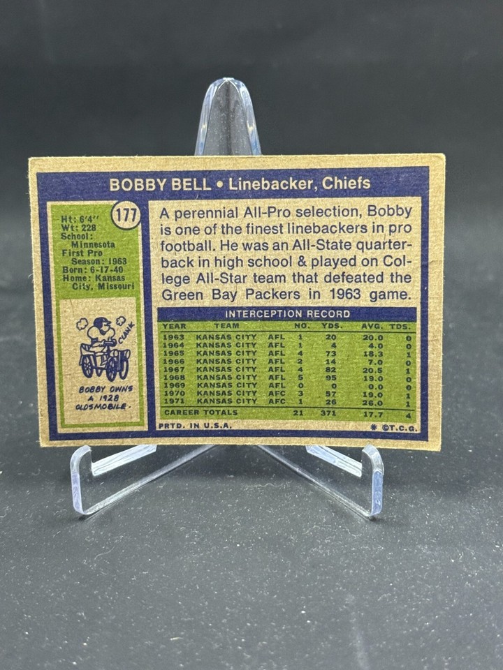 1972 Topps Football Bobby Bell Card #177 B | eBay