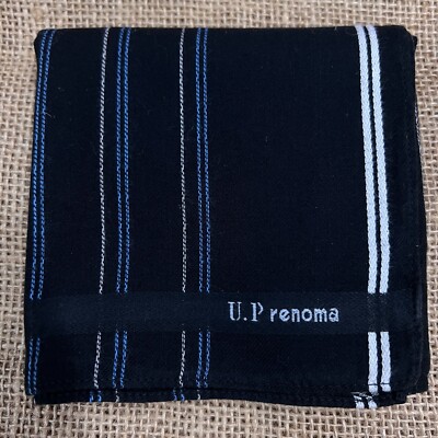 BLACK HANDKERCHIEF CLASSIC BLUE STRIPED VINTAGE ART COTTON MEN POCKET ...