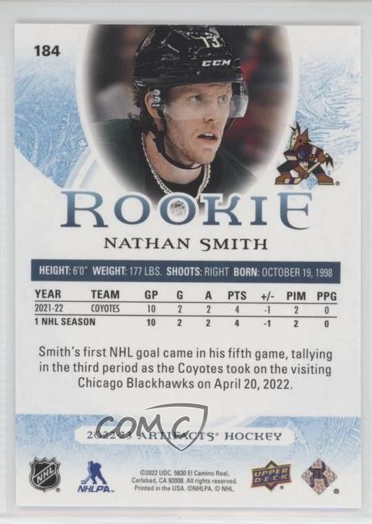 2022 Upper Deck Artifacts Rookies Yellow 24/50 Nathan Smith #184 Rookie ...