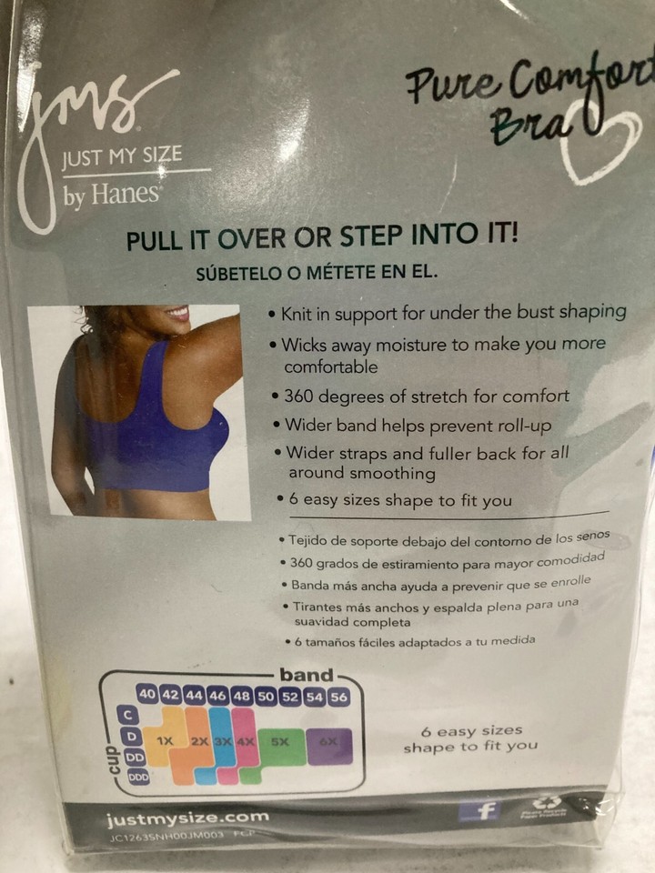 JMS Hanes Pure Comfort Bra, 1263 Women's Wicking, 3XL Sparkle Blue, 2 ...
