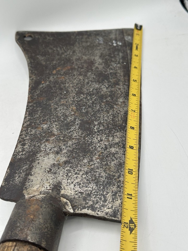Antique Meat Cleaver hog splitter Hand Forged Thick Blade 7” Heavy Farm ...