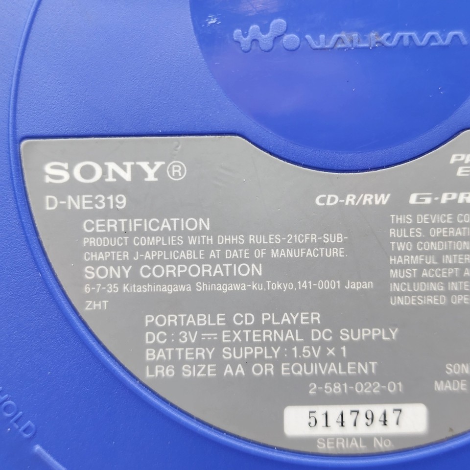 RARE Vtg Sony Walkman D-NE319 Portable CD MP3 Atrac3+ Player - Blue ...