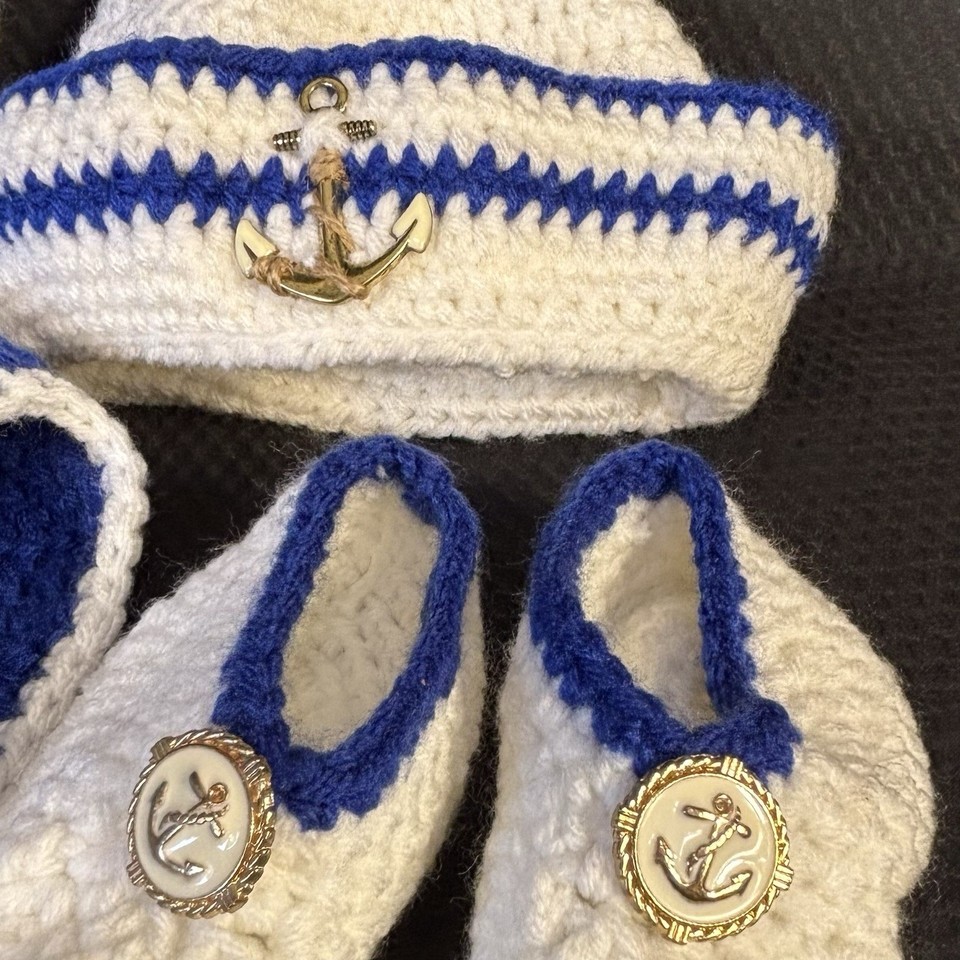 Crochet Navy/ sailor/ newborn/ infant crochet photoshoot boutique | eBay UK