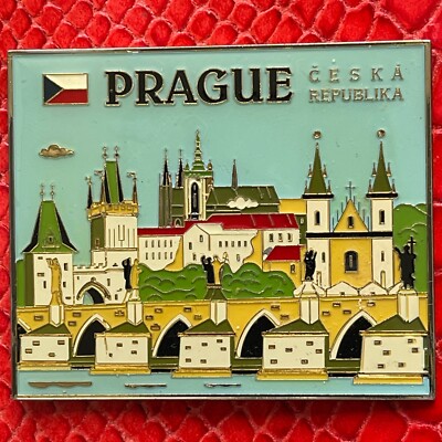 CZECHIA🇨🇿METAL FRIDGE MAGNET PRAGUE PRAHA KARLUV MOST BRIDGE BY RISCH ...