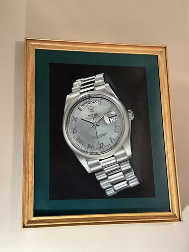 Rolex Day Date President Platinum. Oil On Canvas framed original 1 Of 1 ...