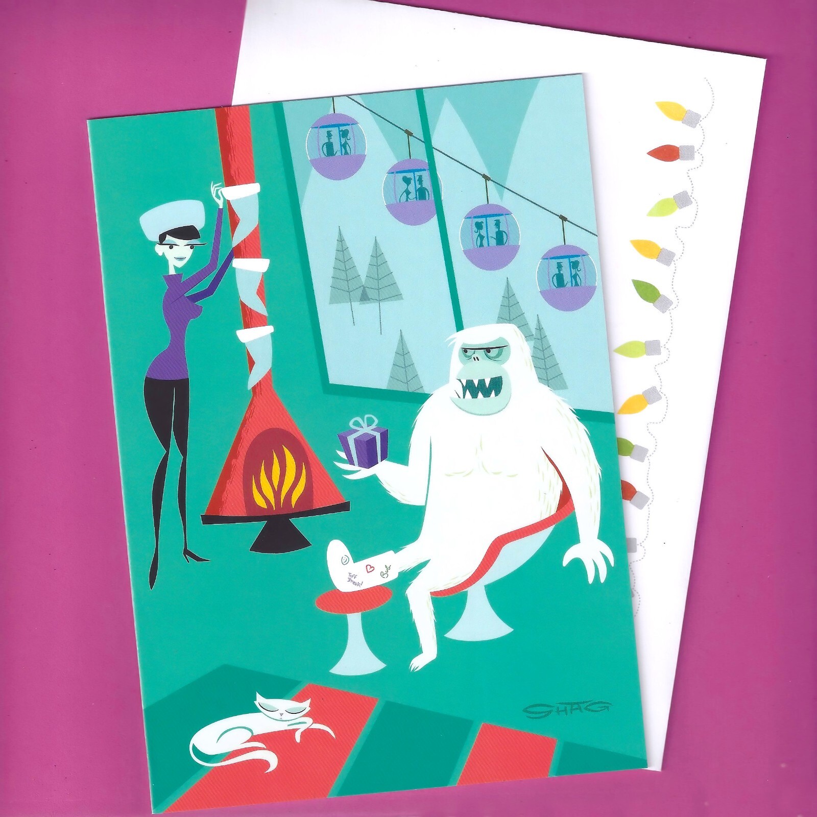 SHAG Josh Agle Xmas Holiday Card Art WONDERFUL TIME Christmas Snowman ...