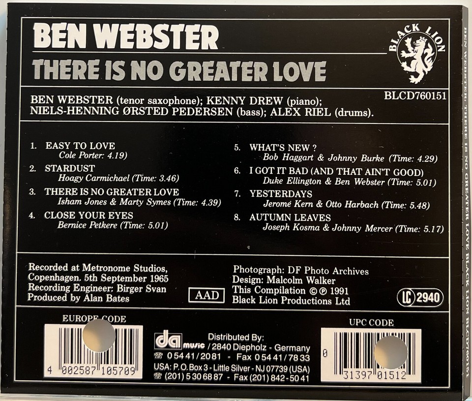 Ben Webster : There Is No Greater Love (CD 1987 Black Lion) *Rare ...