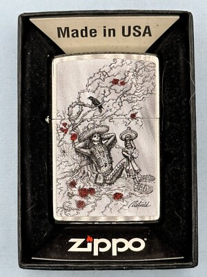 2021 Day Of Dead Skeleton Design Chrome Zippo Lighter NEW Rick Rietveld ...