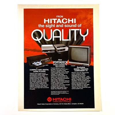Hitachi Electronics Vintage 1983 80s Print Ad CD VCR Video Recorder TV ...