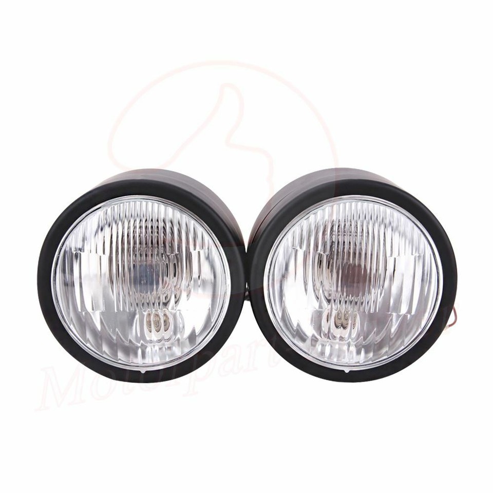 Universal Street Motorcycle Black Front Twin Headlight Double Dual Lamp ...