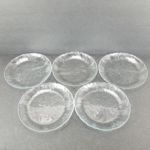 Arcoroc Floral Clear Glass 7.5" Salad Snack Plates Set of 5 Leafy ...
