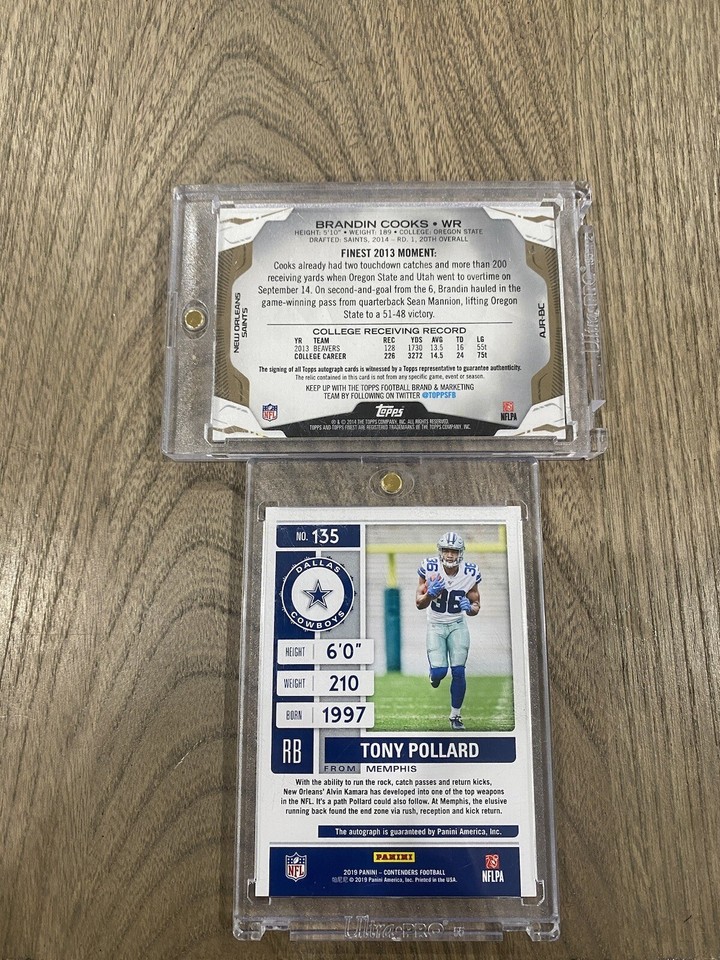 Tony Pollard Contenders Rookie Auto And Brandin Cooks Topps Finest Rpa ...