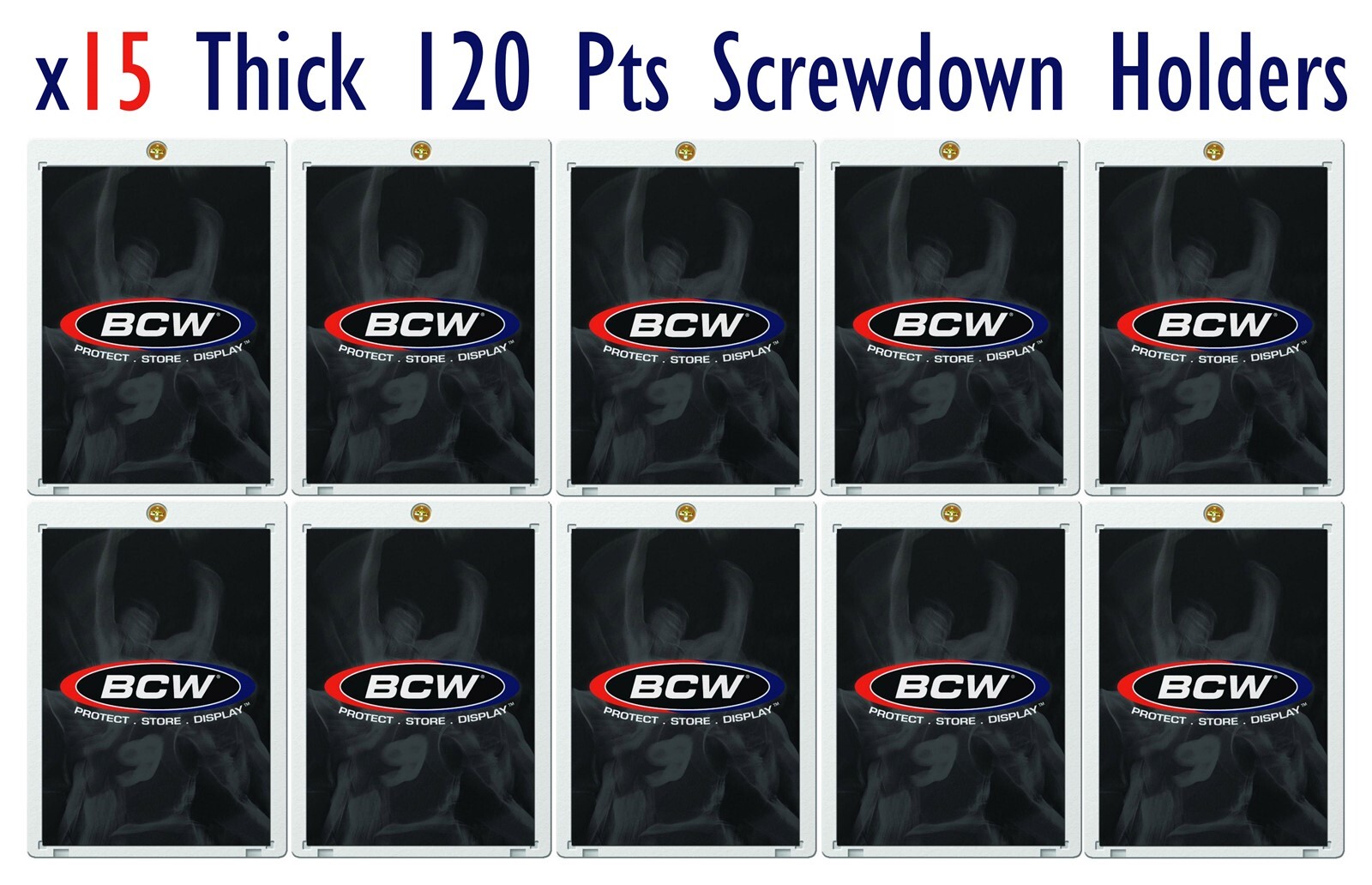 15 BCW 1 Screw Screwdown Thick Card Holder Up to 120 Pt Display Cases ...