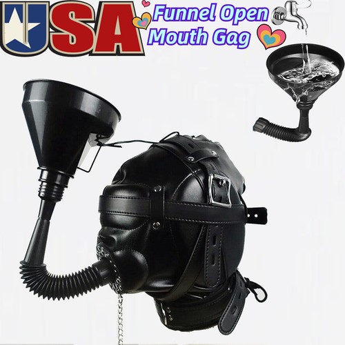 BDSM Toilet Funnel Open Mouth Gag Mask PU Leather Oral Head Harness ...