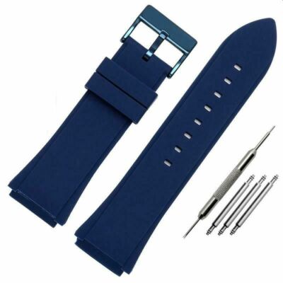 22mm Black or Blue Silicone Rubber Watch Strap Watchband Replacement ...