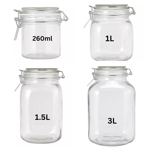 Glass Storage Jars Airtight Clip Top Lid Food Preserving Jar 260ml/ 1L ...