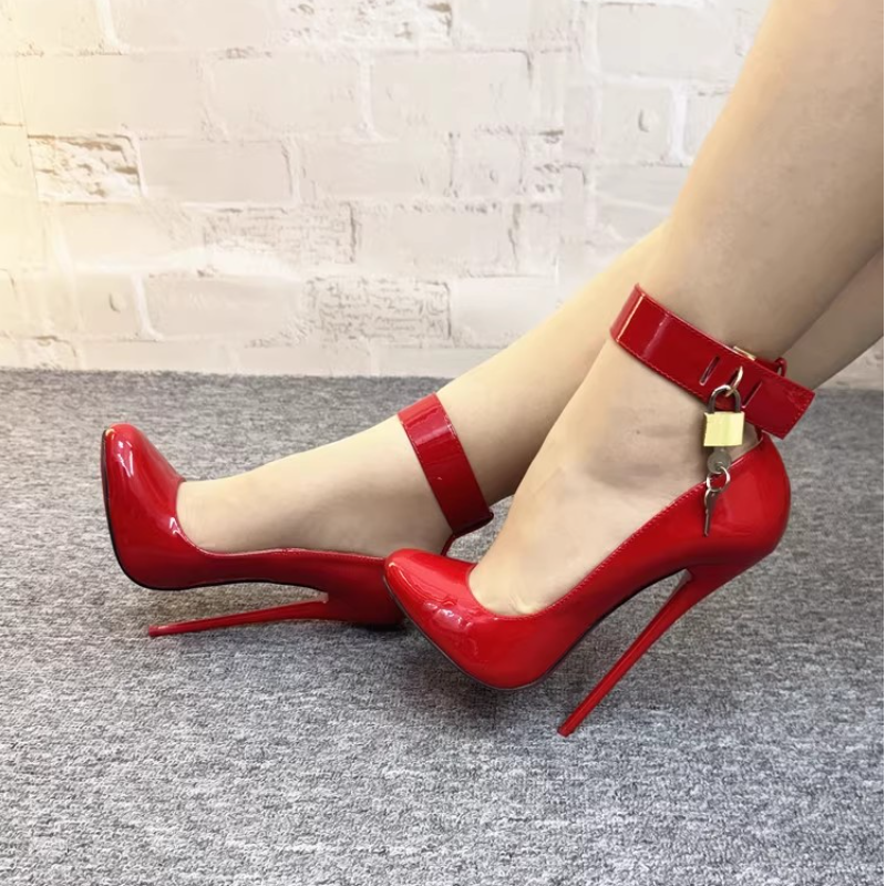 Fetish Stiletos Pointy Toe 6inch 16cm High Heel Lockable Padlock Women ...