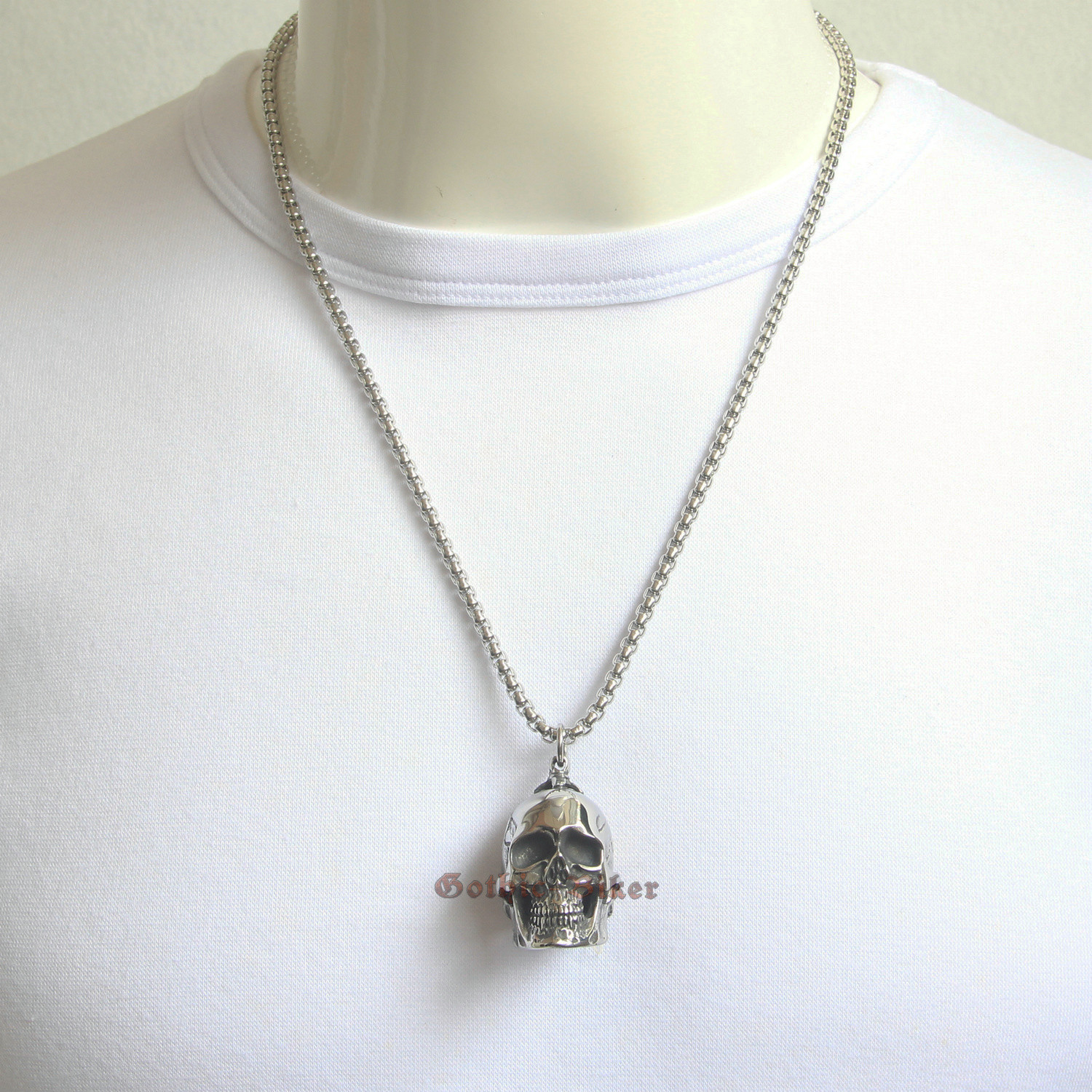 Men Big Heavy Retro Punk 3D Skull Chain Necklace Pendant 316L Stainless ...