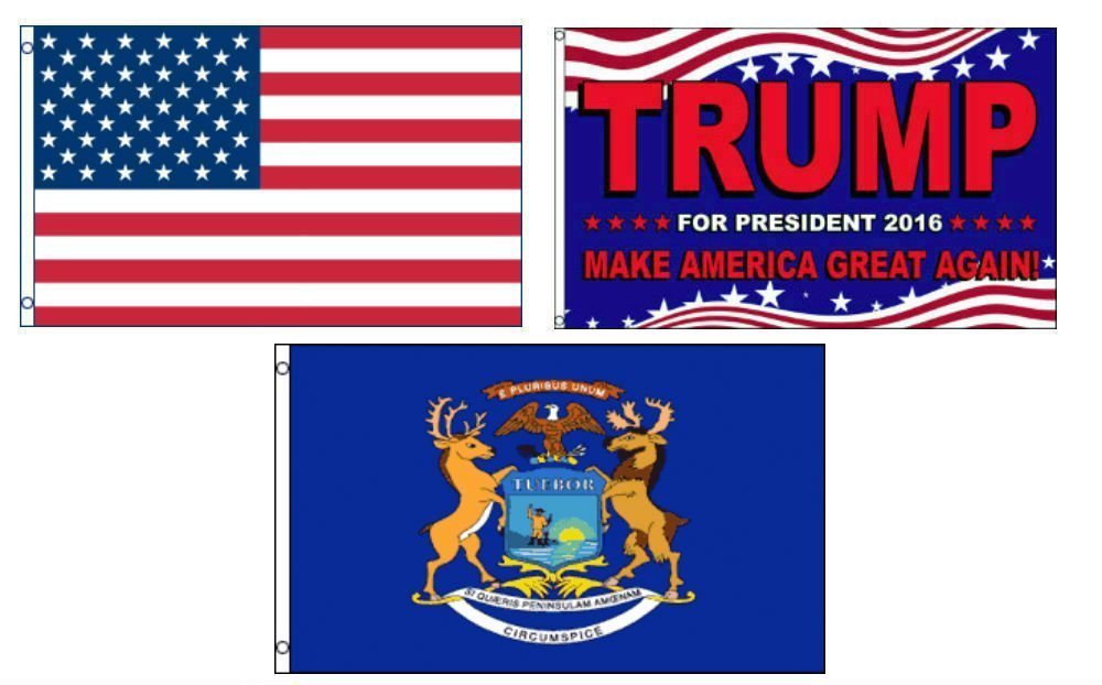 3x5 Trump 2016 & USA American & State of Michigan Wholesale Set Flag 3 ...
