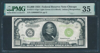 1934 $1000 One Thousand Dollar Bill Scarce 4 Digit Light Green Seal PMG ...