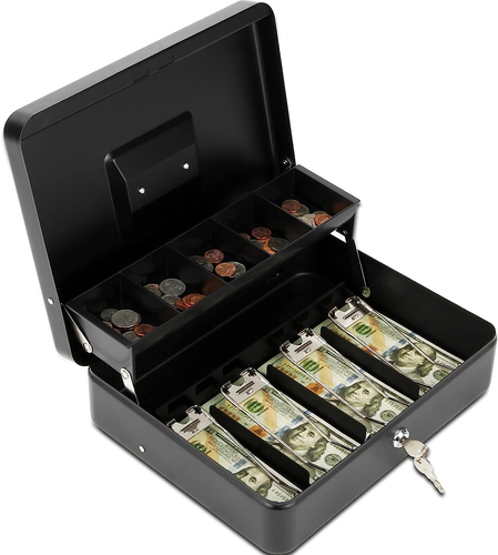 Large Cash Box w/ Money Tray & Lock Metal Money Box Cash Durable ...