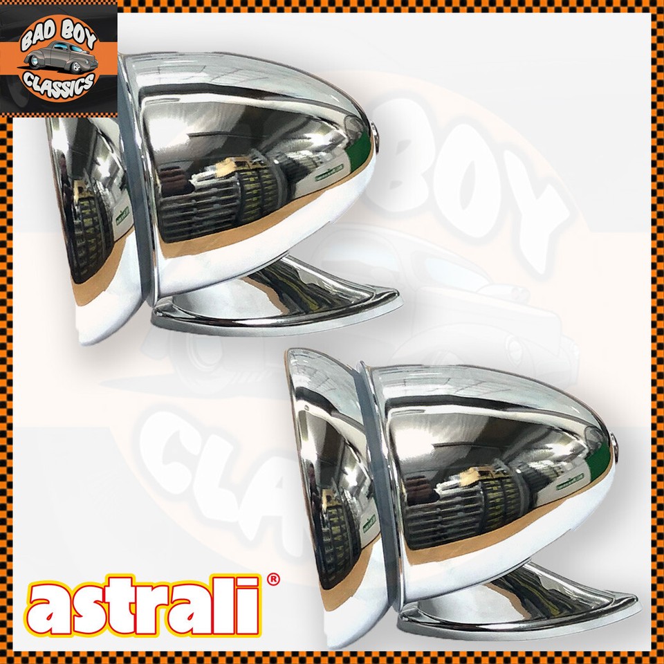 Classic Vintage Style Car Chrome Racing Bullet Torpedo Wing Mirrors ...