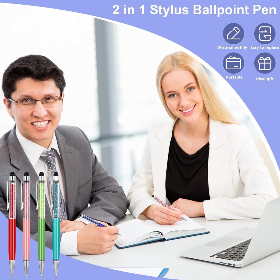 10x Crystal Ball Point Pens 2in1 Stylus Pen Blue Ink Biro Ballpoint ...
