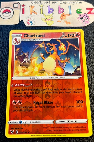 Charizard 025/185 NM Reverse Holo Rare 2020 Leon Champion Art Pokémon ...