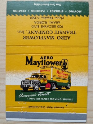 Aero Mayflower Transit Company Truck Matchbook Cover Miami Florida FL ...